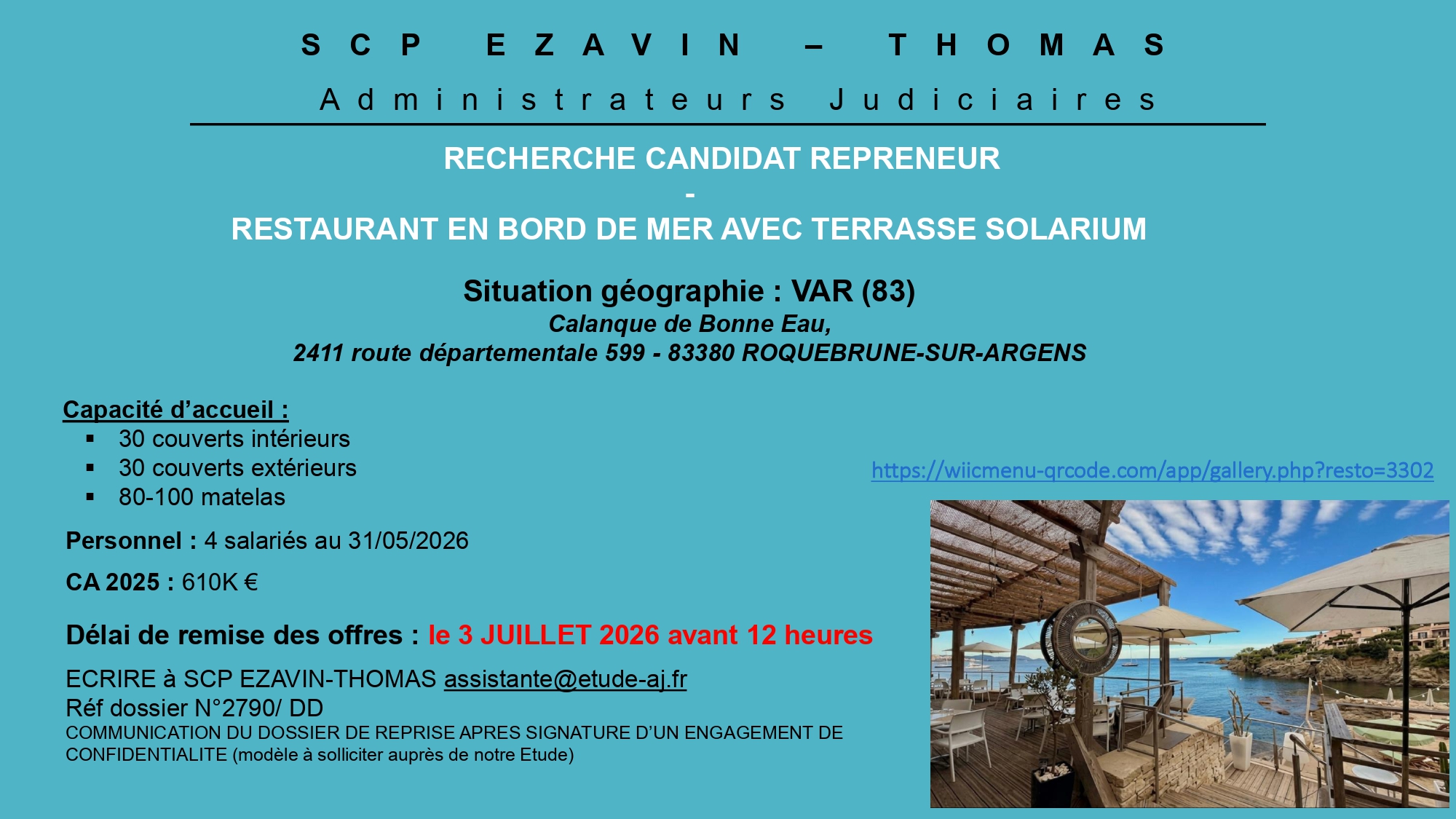 RECHERCHE CANDIDAT REPRENEUR – RESTAURANT EN BORD DE MER AVEC TERRASSE ...